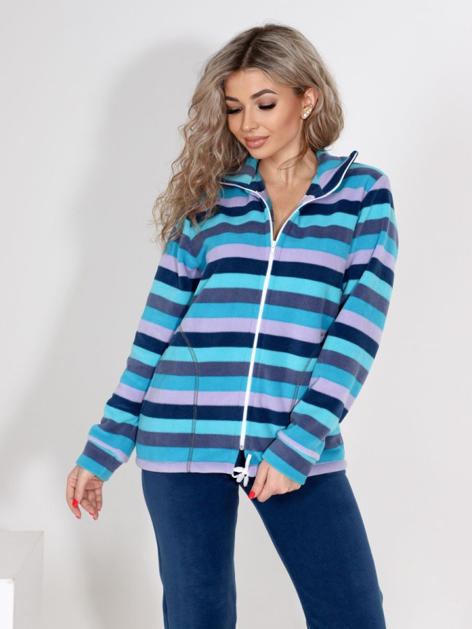 Женская толстовка стойка флис / Полосы голубые, синие - купить оптом и ...